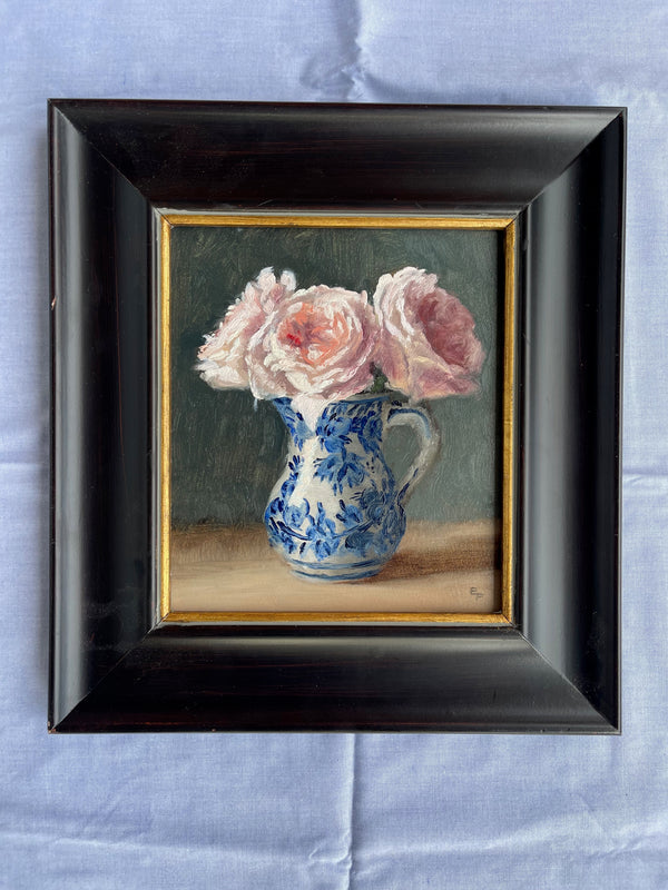 Three Roses in Delft Creamer, 8 x 7 inches, oil painting, framed ...